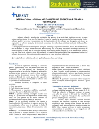 A Review On Software Reliability. | PDF | Operating Systems | Computer Software and Applications