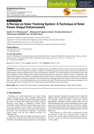 A Review On Solar Tracking System A Technique Of Solar Power Output Enhancement | PDF