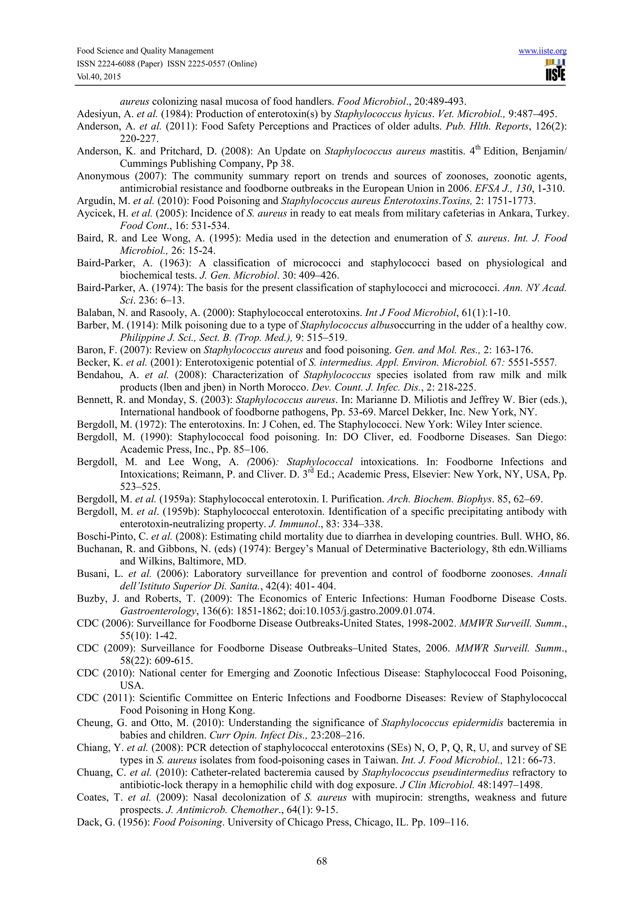 A review on staphylococcal food poisoning | PDF