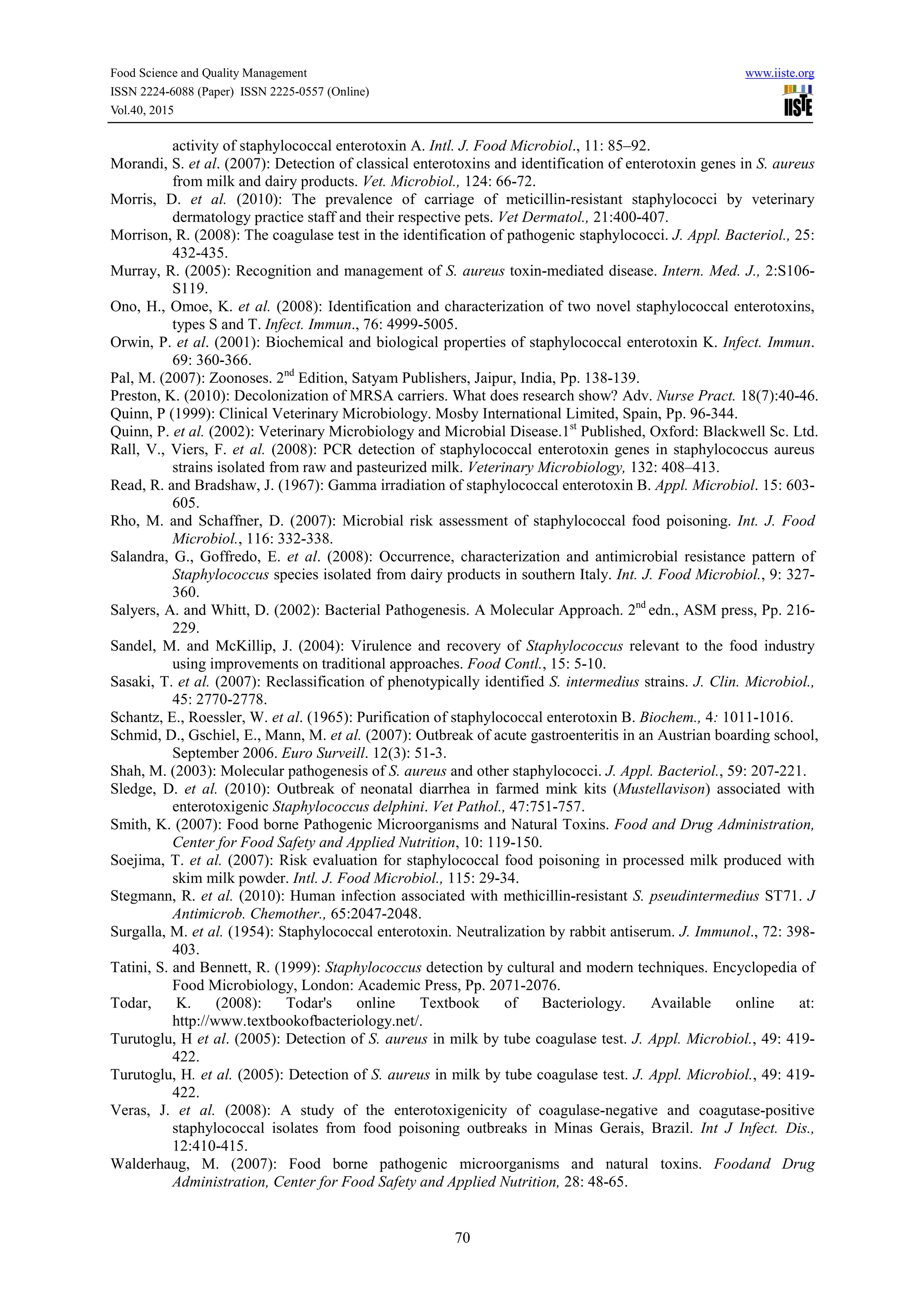 A review on staphylococcal food poisoning | PDF