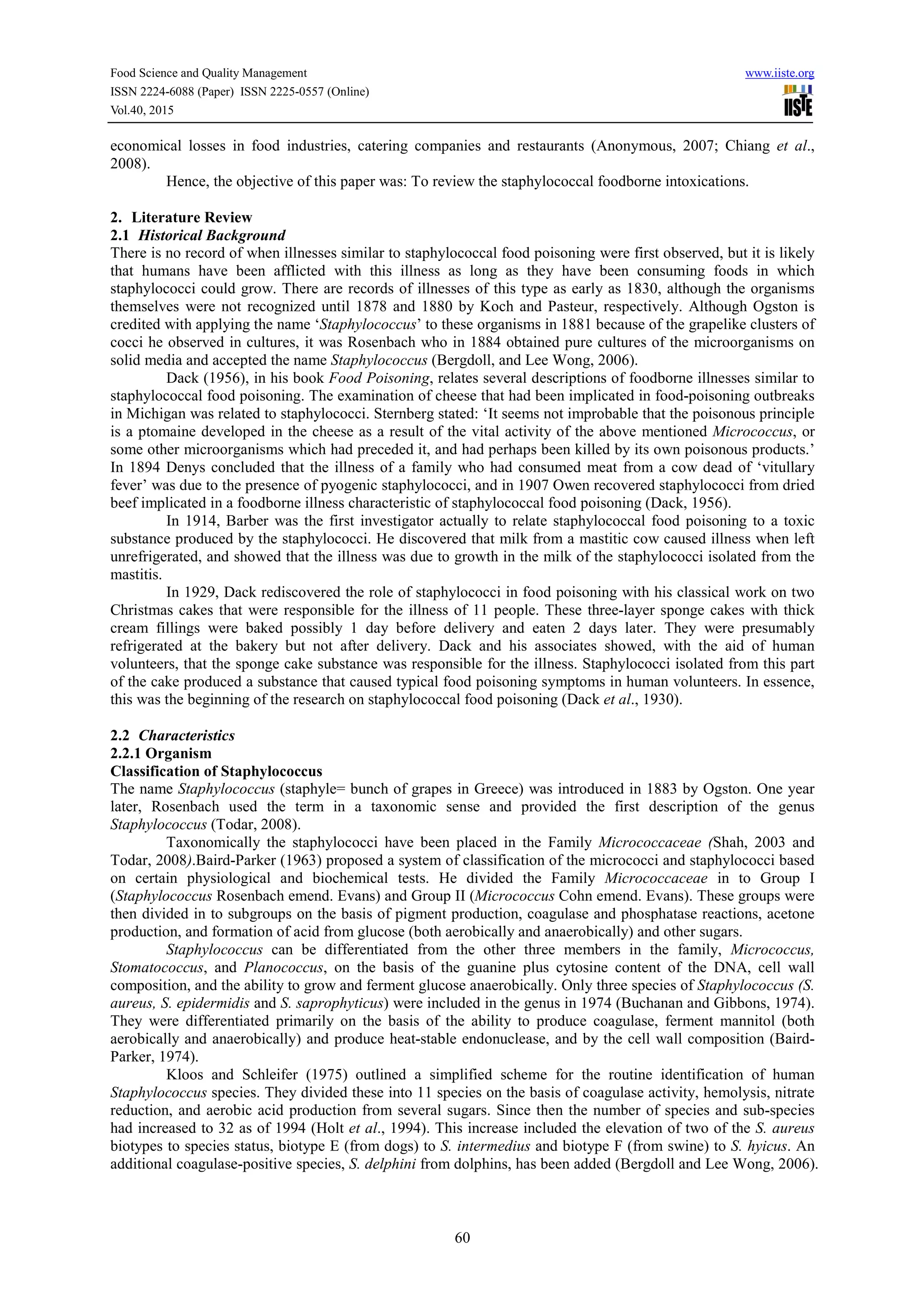 A review on staphylococcal food poisoning | PDF