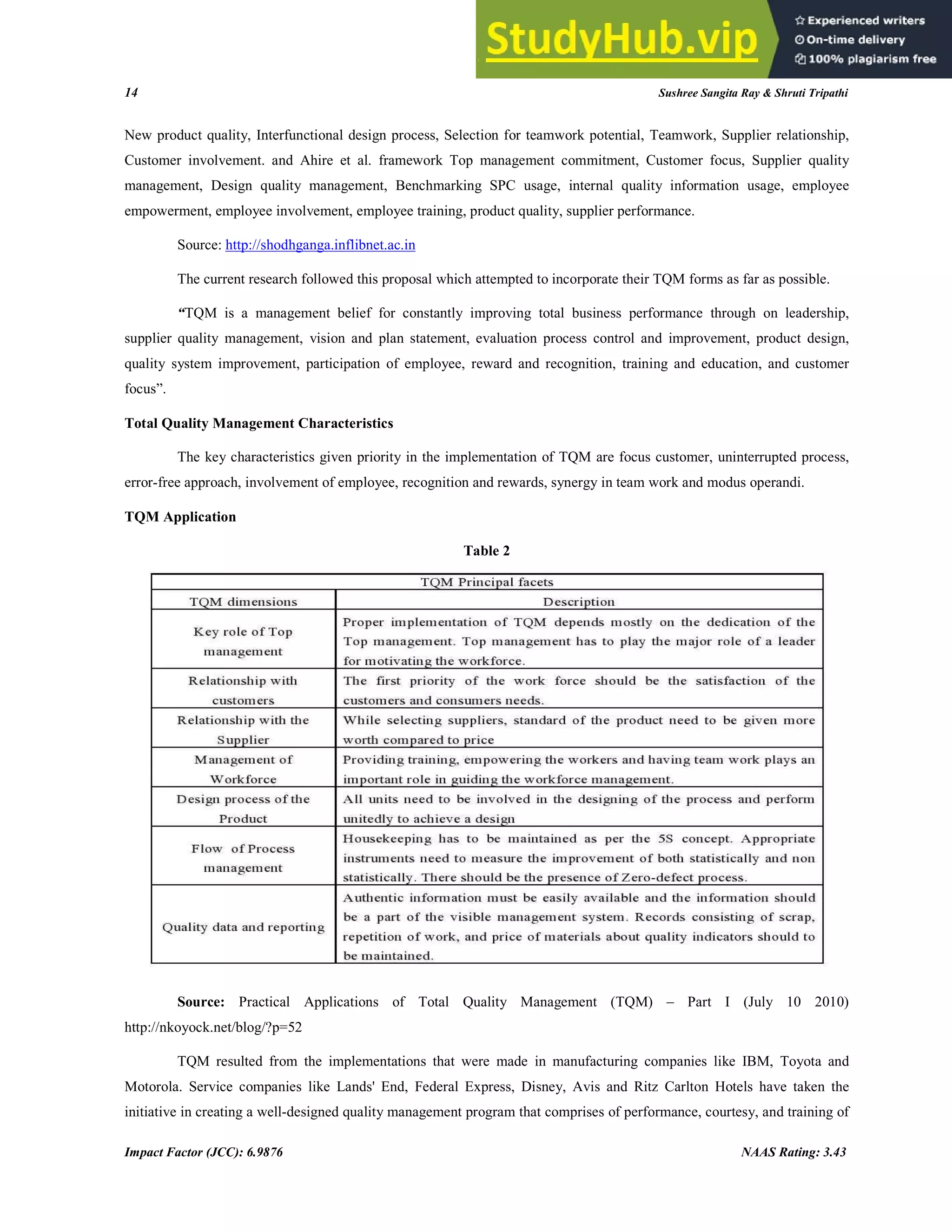 A REVIEW ON THE CLASSIFICATION OF TOTAL QUALITY MANAGEMENT | PDF | Manufacturing Industry ...