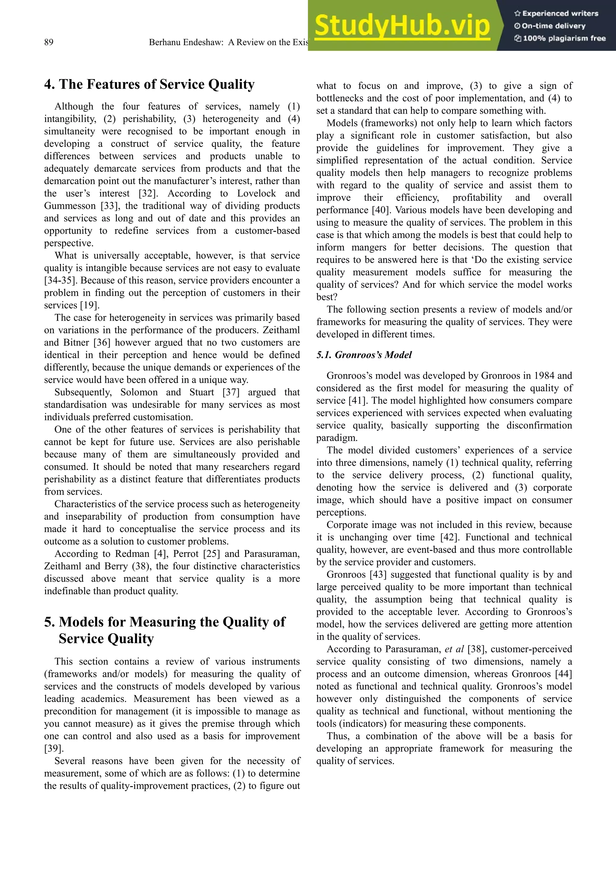 A Review On The Existing Service Quality Measurement Models | PDF