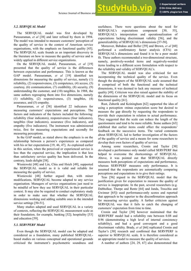 A Review On The Existing Service Quality Measurement Models | PDF