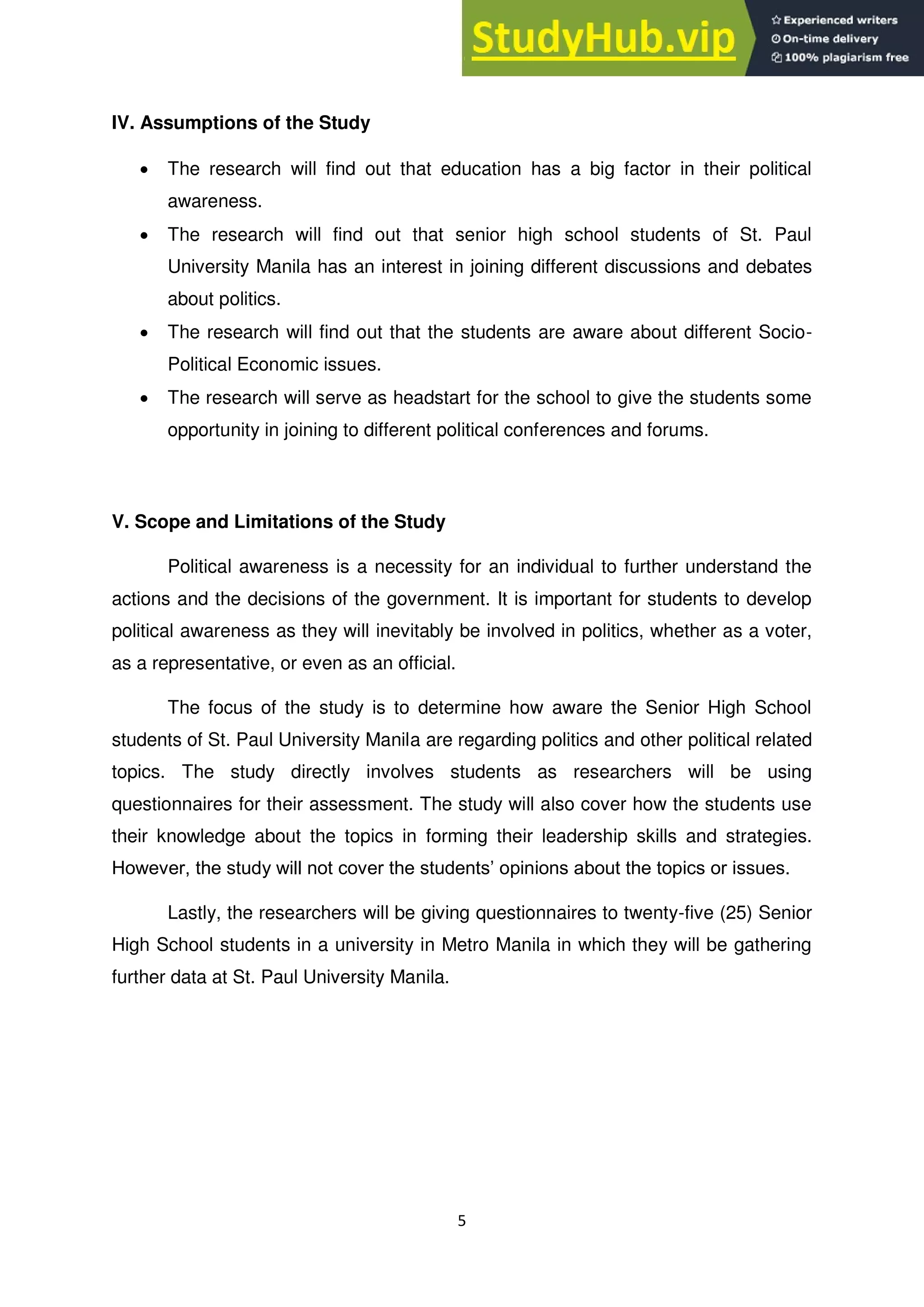 A REVIEW ON THE POLITICAL AWARENESS OF SENIOR HIGH SCHOOL STUDENTS OF ...