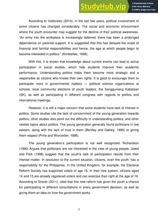 A REVIEW ON THE POLITICAL AWARENESS OF SENIOR HIGH SCHOOL STUDENTS OF ...