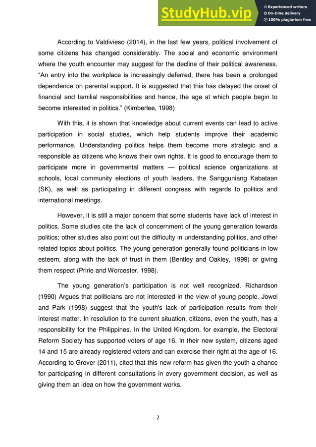 A REVIEW ON THE POLITICAL AWARENESS OF SENIOR HIGH SCHOOL STUDENTS OF ...