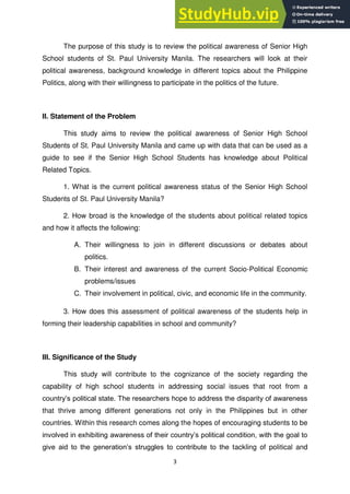 A REVIEW ON THE POLITICAL AWARENESS OF SENIOR HIGH SCHOOL STUDENTS OF ...