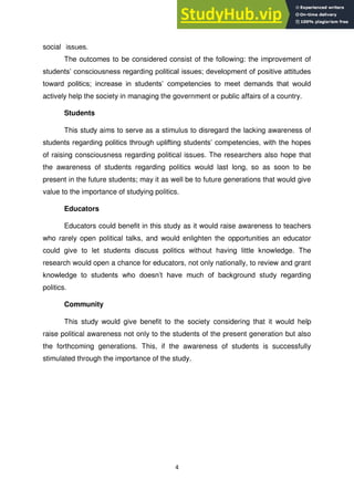 A REVIEW ON THE POLITICAL AWARENESS OF SENIOR HIGH SCHOOL STUDENTS OF ...