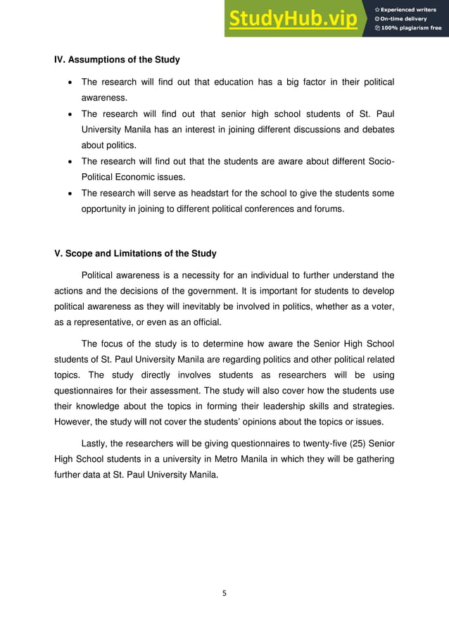 A REVIEW ON THE POLITICAL AWARENESS OF SENIOR HIGH SCHOOL STUDENTS OF ...