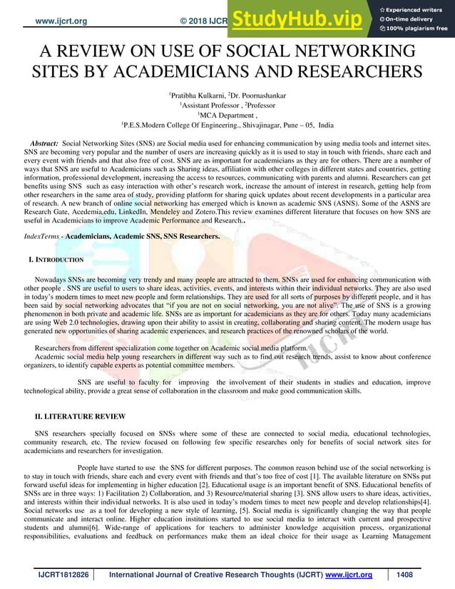 A REVIEW ON USE OF SOCIAL NETWORKING SITES BY ACADEMICIANS AND ...