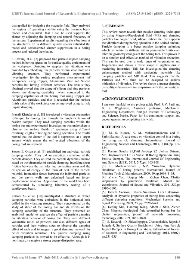 A Review On Vibration Mitigation Of Boring Bar Using Passive Damping Techniques Pdf