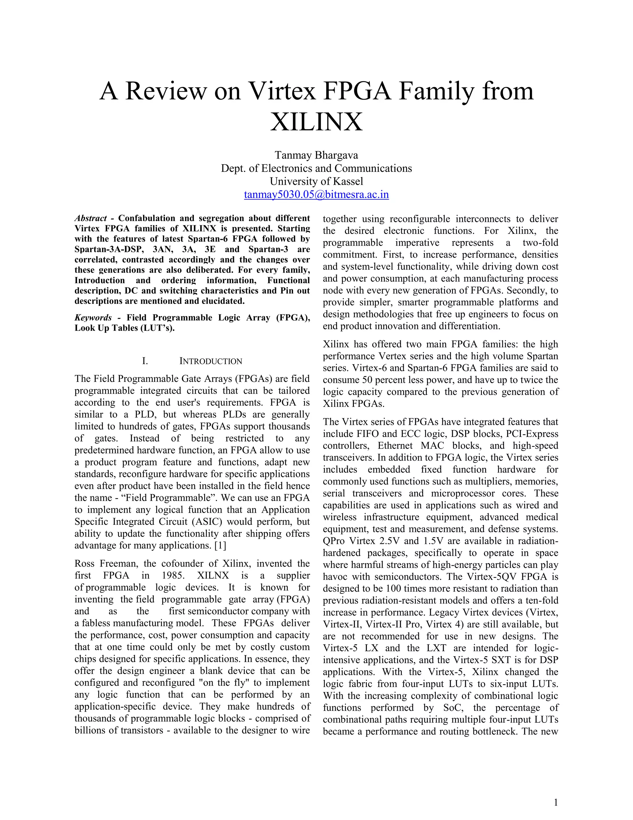 A review on virtex fpga family from xilinx | PDF | Computing | Technology & Computing