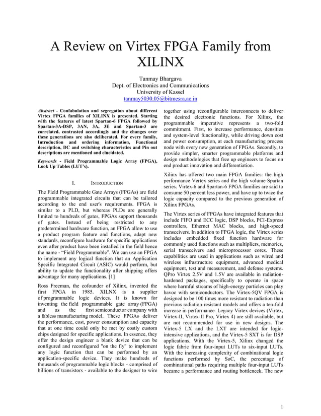 A review on virtex fpga family from xilinx | PDF