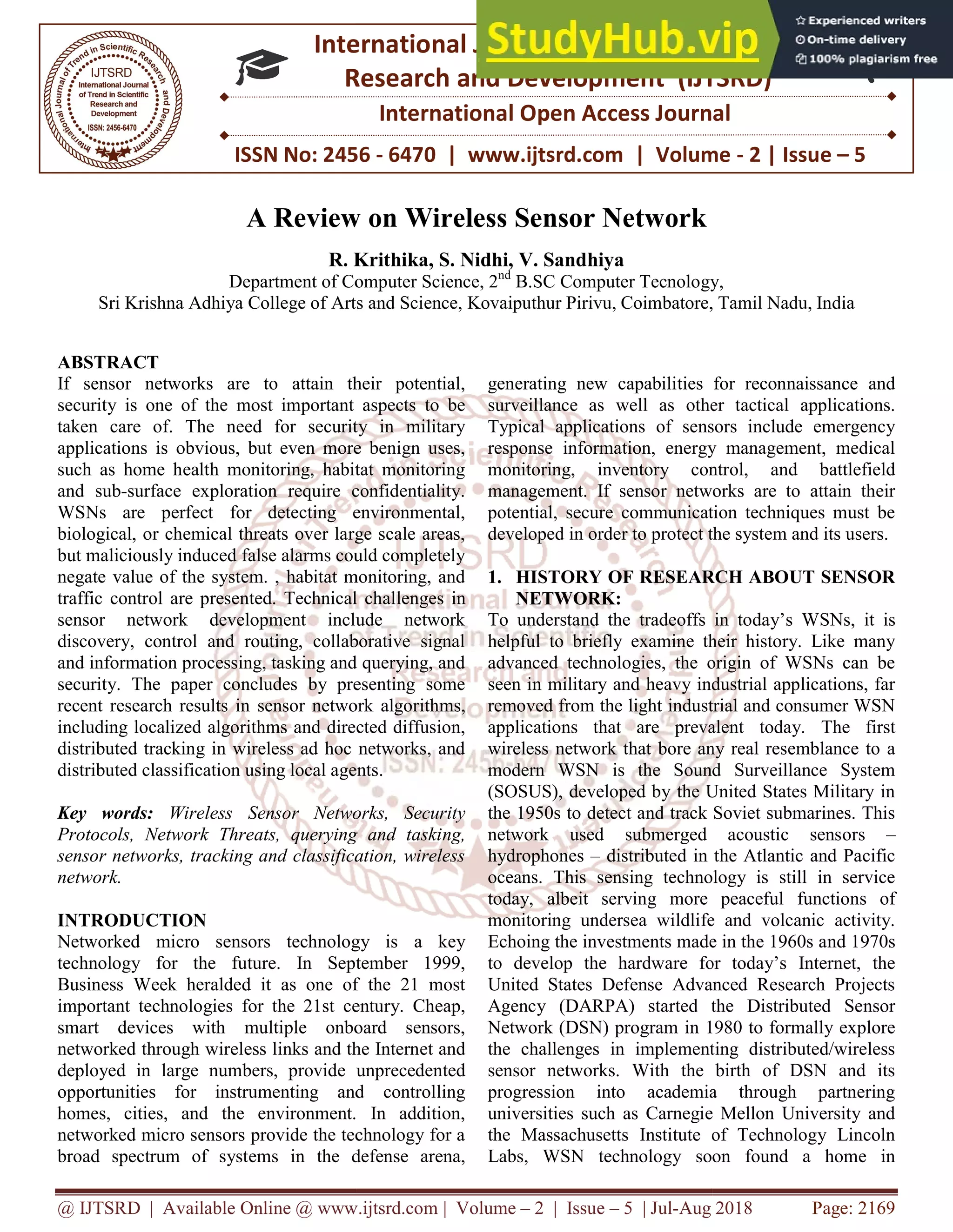 A Review On Wireless Sensor Network | PDF