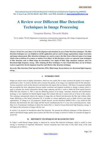 A Review over Different Blur Detection Techniques in Image Processing | PDF