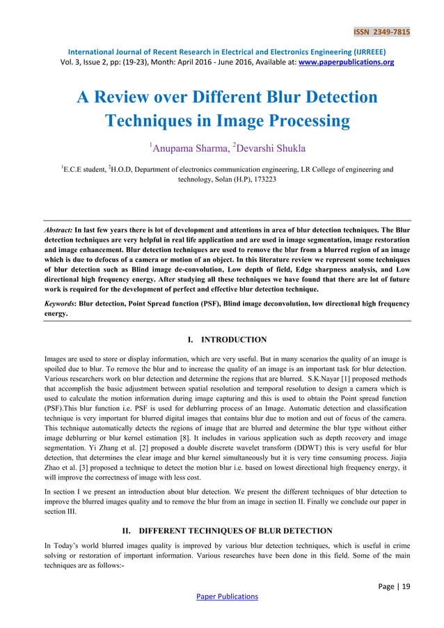 A Review over Different Blur Detection Techniques in Image Processing ...
