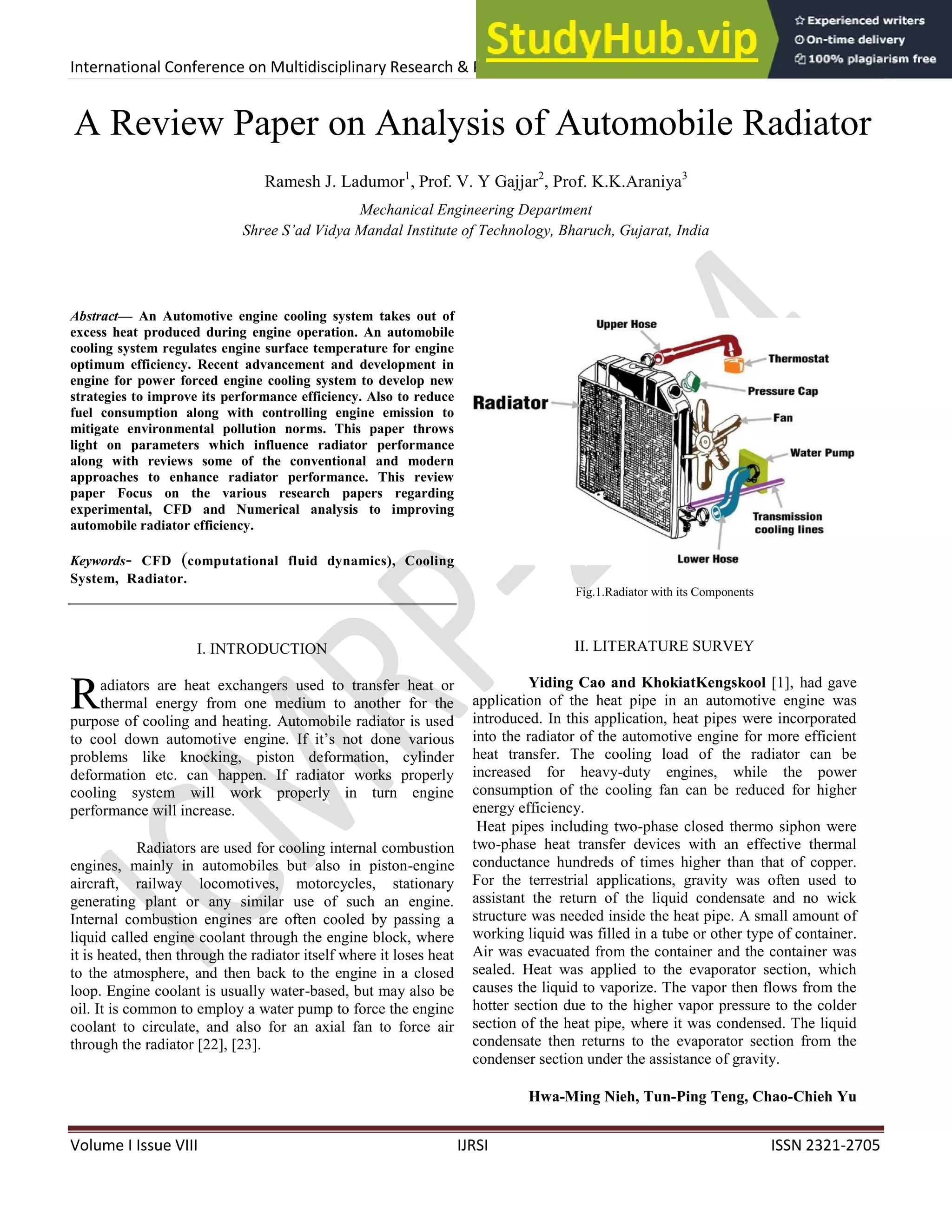 A Review Paper On Analysis Of Automobile Radiator | PDF
