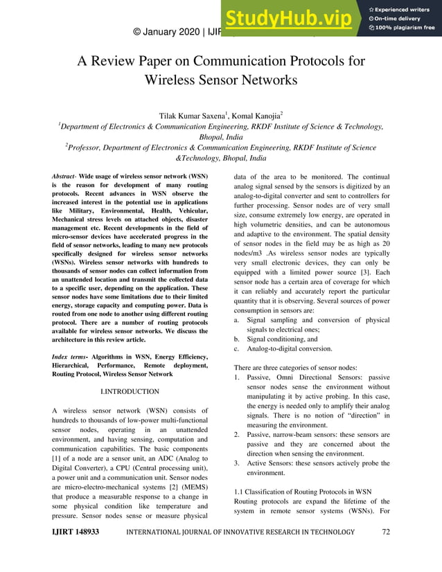 A Review Paper On Communication Protocols For Wireless Sensor Networks | PDF
