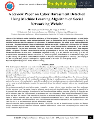 A Review Paper On Cyber Harassment Detection Using Machine Learning Algorithm On Social ...