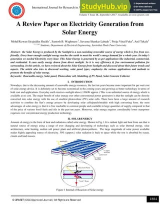 A Review Paper On Electricity Generation From Solar Energy | PDF
