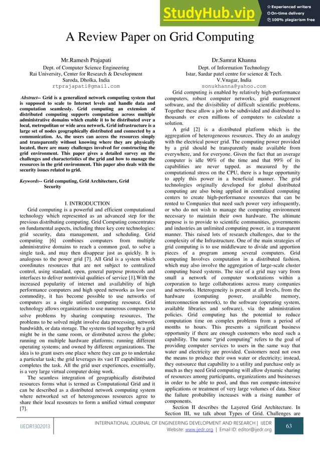 A Review Paper On Grid Computing | PDF