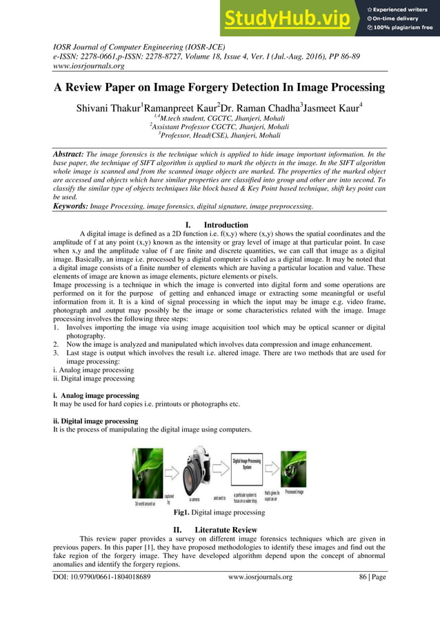 A Review Paper On Image Forgery Detection In Image Processing | PDF