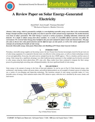 A Review Paper On Solar Energy-Generated Electricity | PDF