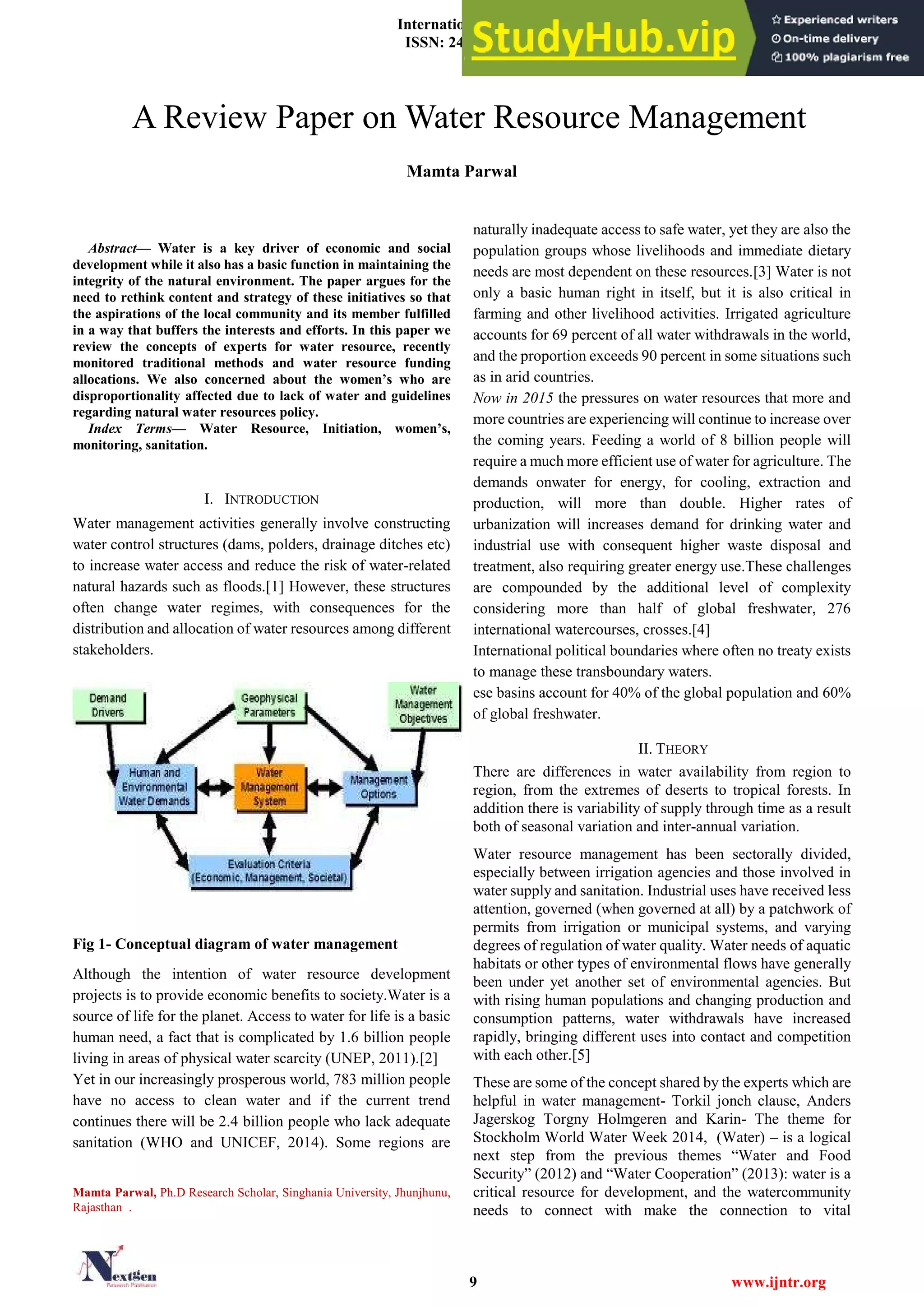 A Review Paper On Water Resource Management | PDF
