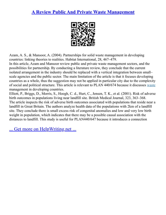 A Review Public And Private Waste Management | PDF