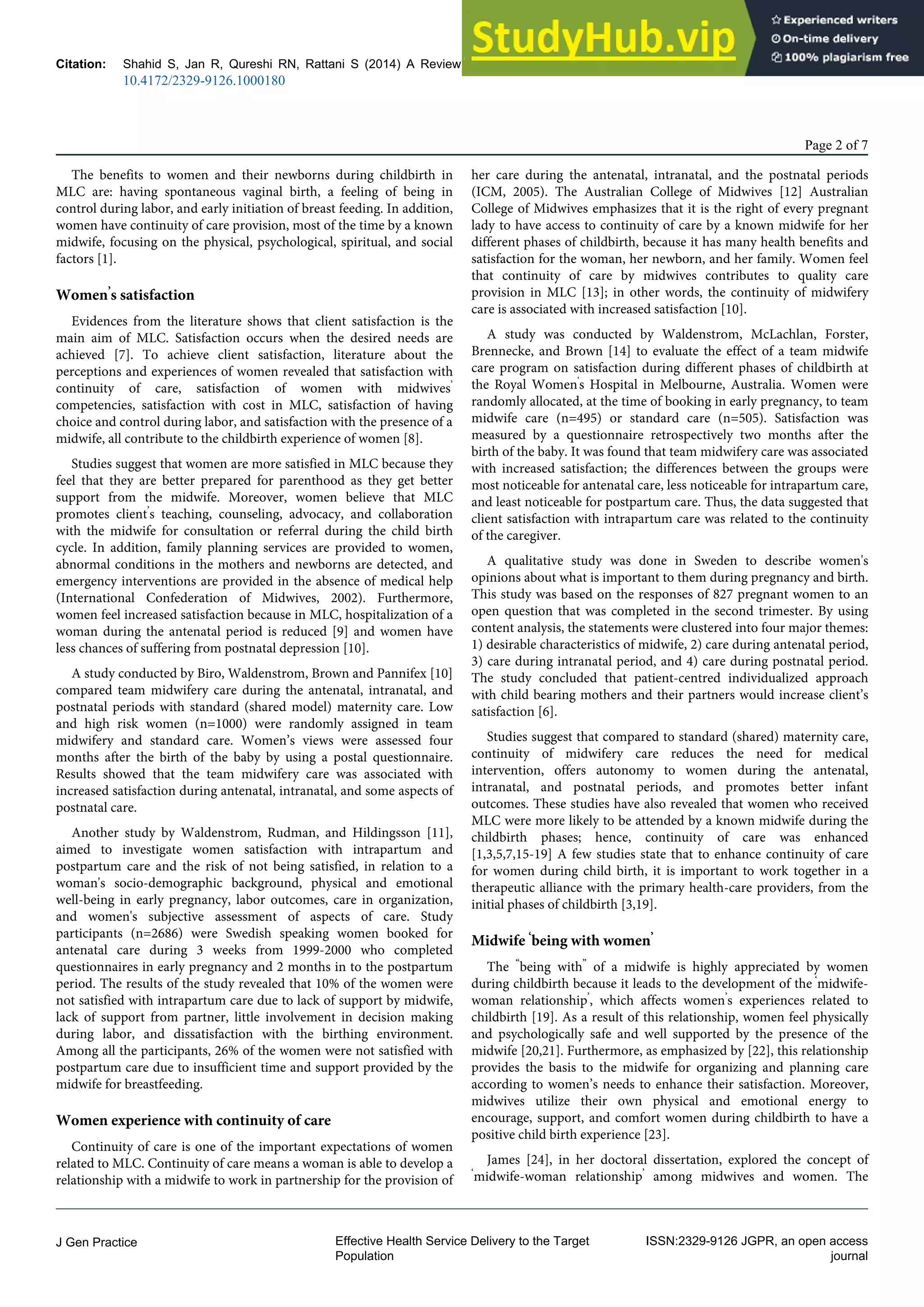 A Review Related To Midwifery Led Model Of Care | PDF