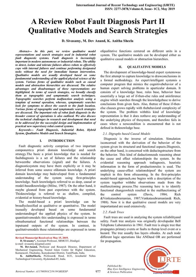 A review robot fault diagnosis part ii qualitative models and search strategies by d.sivasamy | PDF