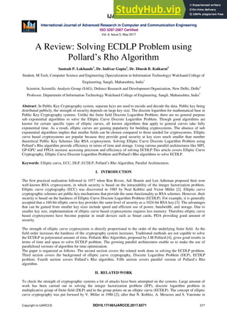 A Review Solving ECDLP Problem Using Pollard S Rho Algorithm | PDF