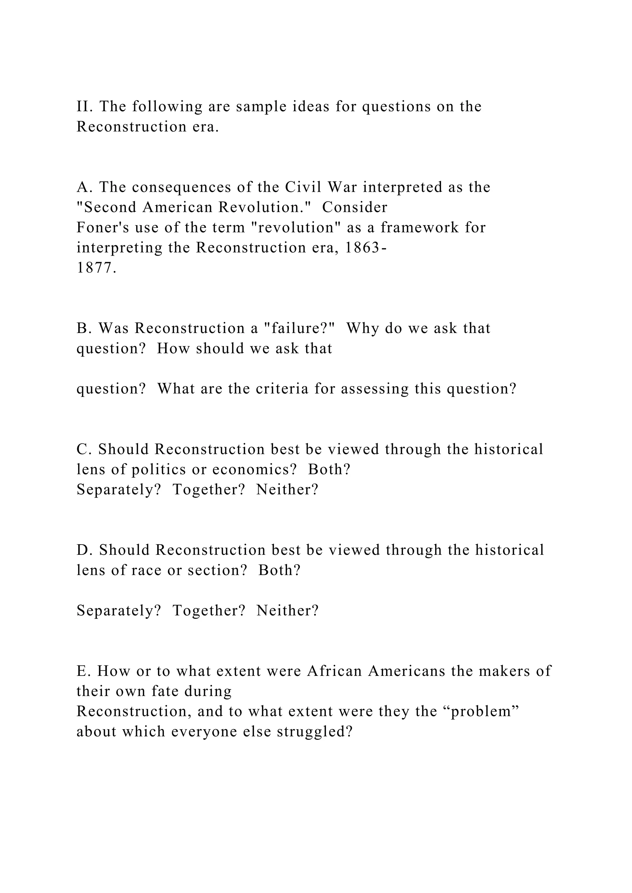 A Review The Civil War and Reconstruction Era Spring, 2.docx