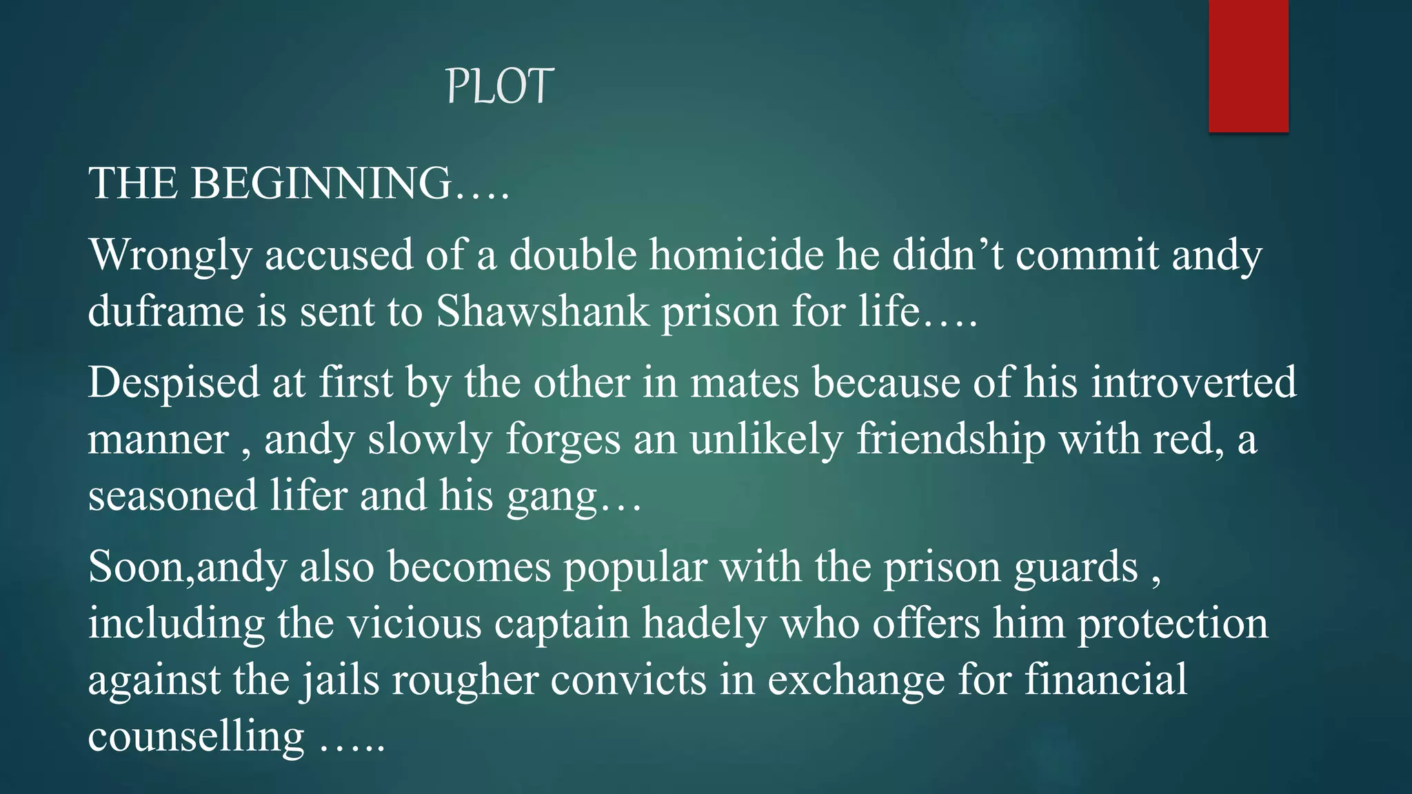 A review on shawshank Redemption movie | PPTX | Crime & Harmful Acts to ...