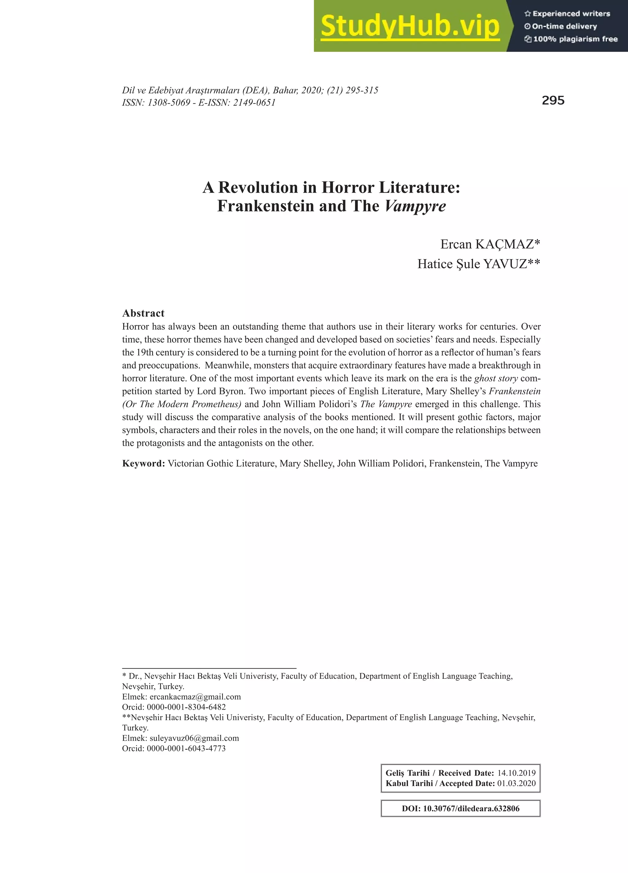 A Revolution In Horror Literature Frankenstein And The Vampyre | PDF