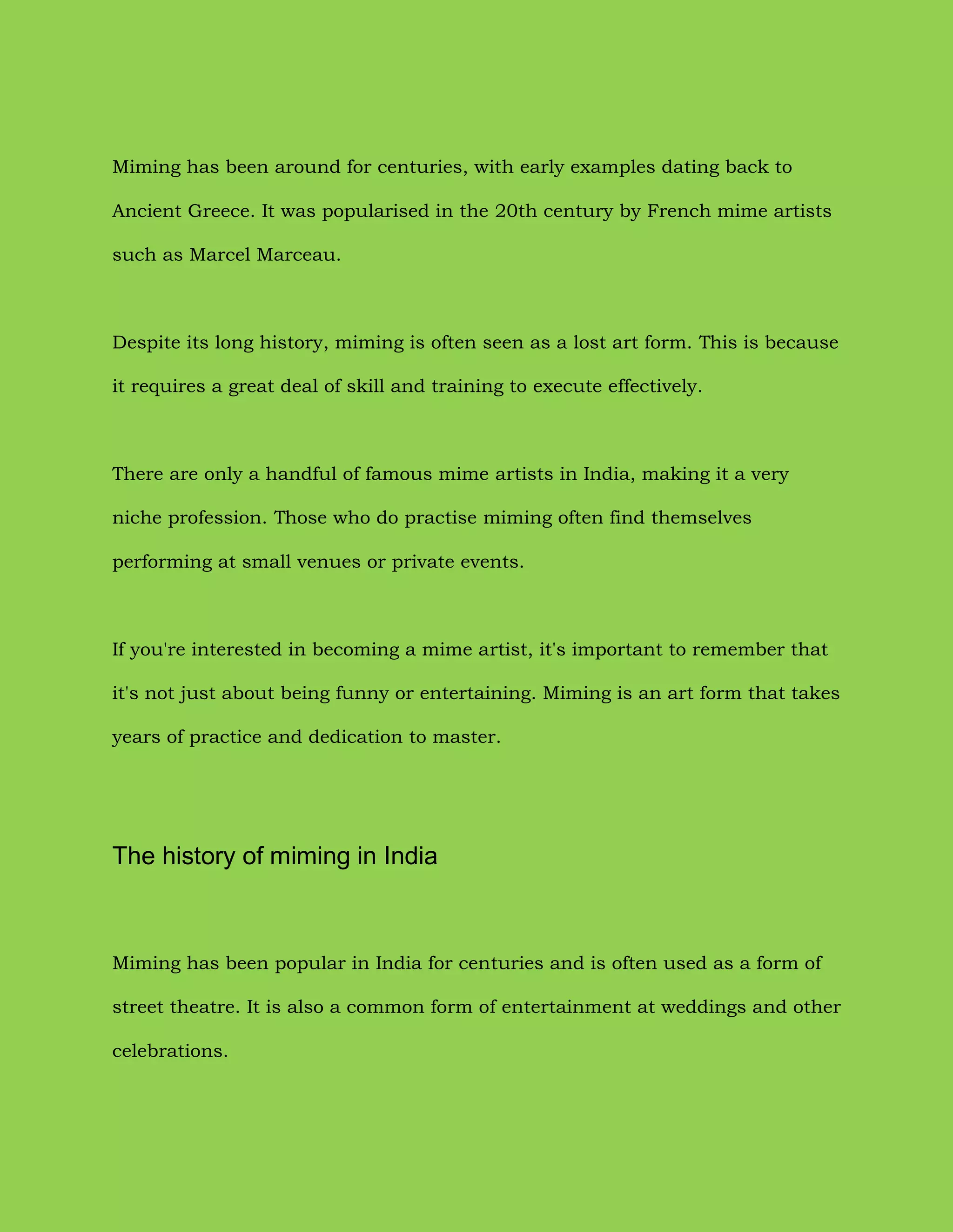 Are you a Famous Mime Artist in India_ What is it like_ Is miming a ...