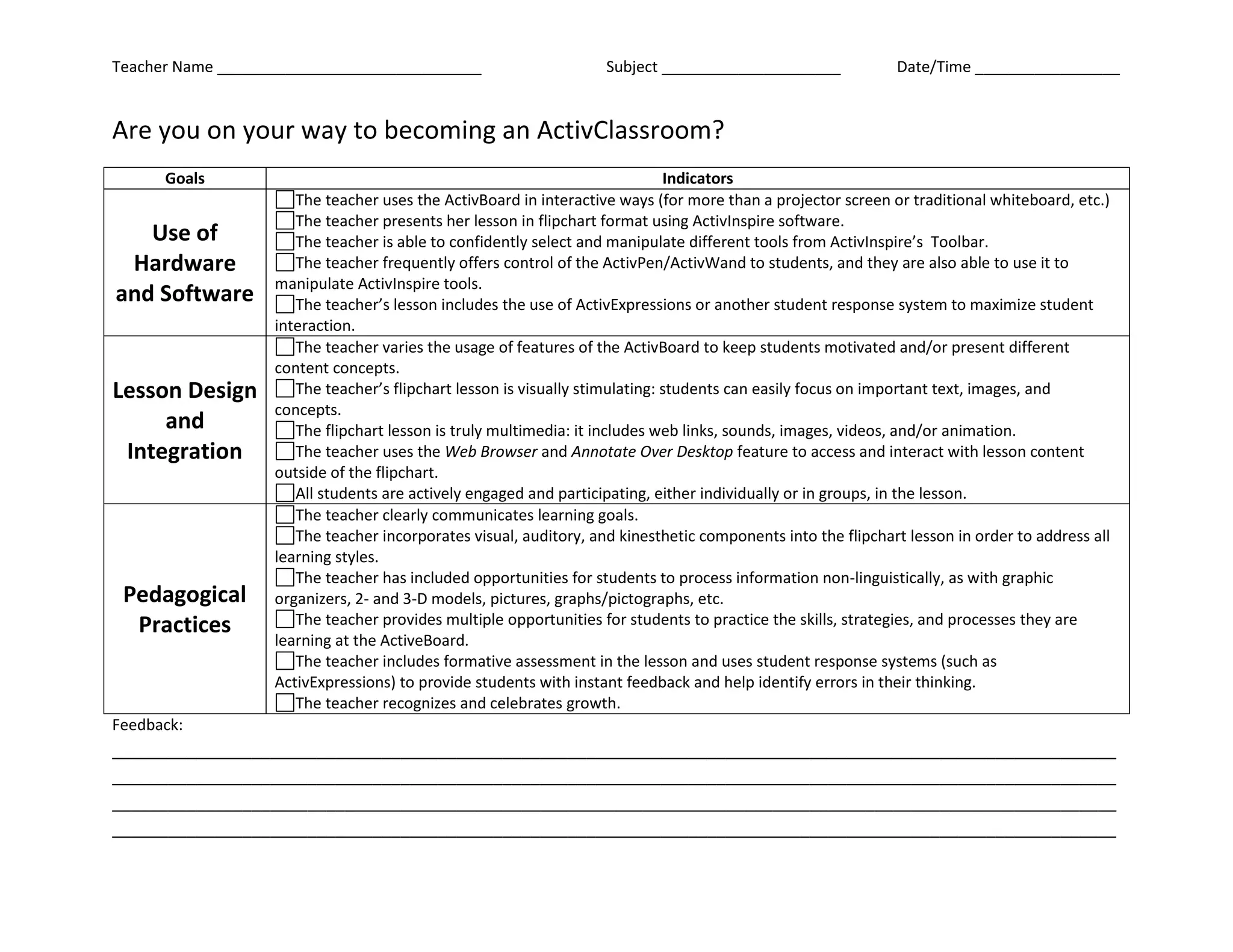 Are you on your way to becoming an activ classroom | DOCX