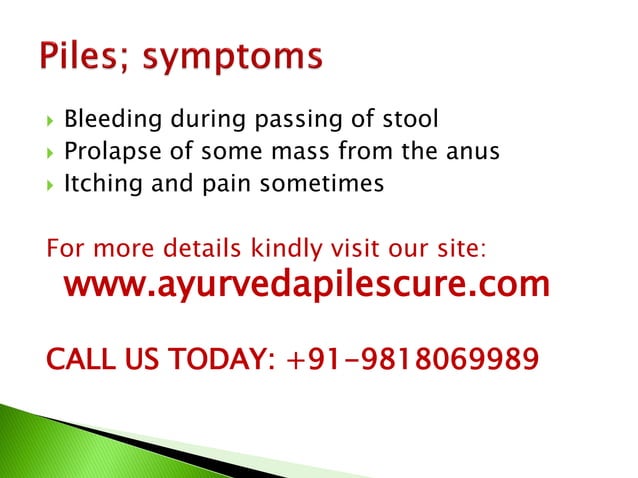 Piles, Fistula, Fissure, Pilonidal sinus Ayurvedic treatments | PPT