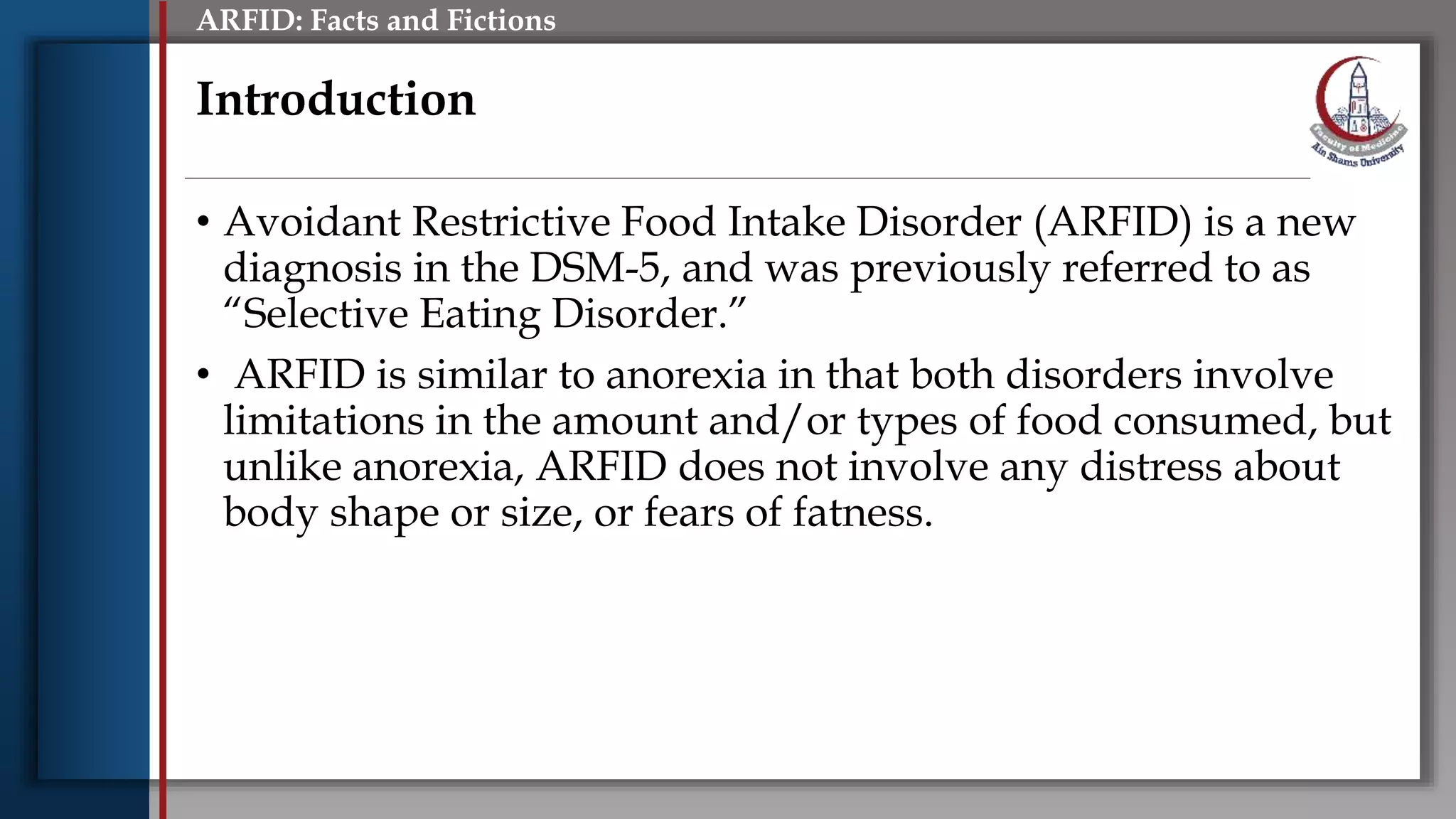 Recent updates of Avoidant Restrictive food intake disorder ARFID .pptx
