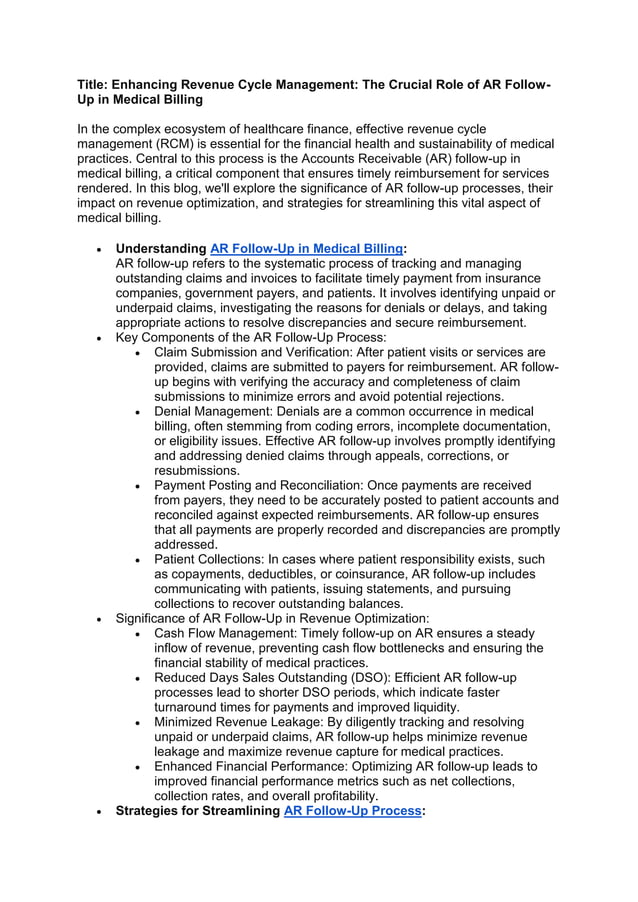 Enhancing Revenue Cycle Management: The Crucial Role of AR Follow-Up in ...