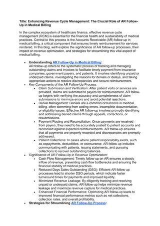 Enhancing Revenue Cycle Management: The Crucial Role of AR Follow-Up in ...