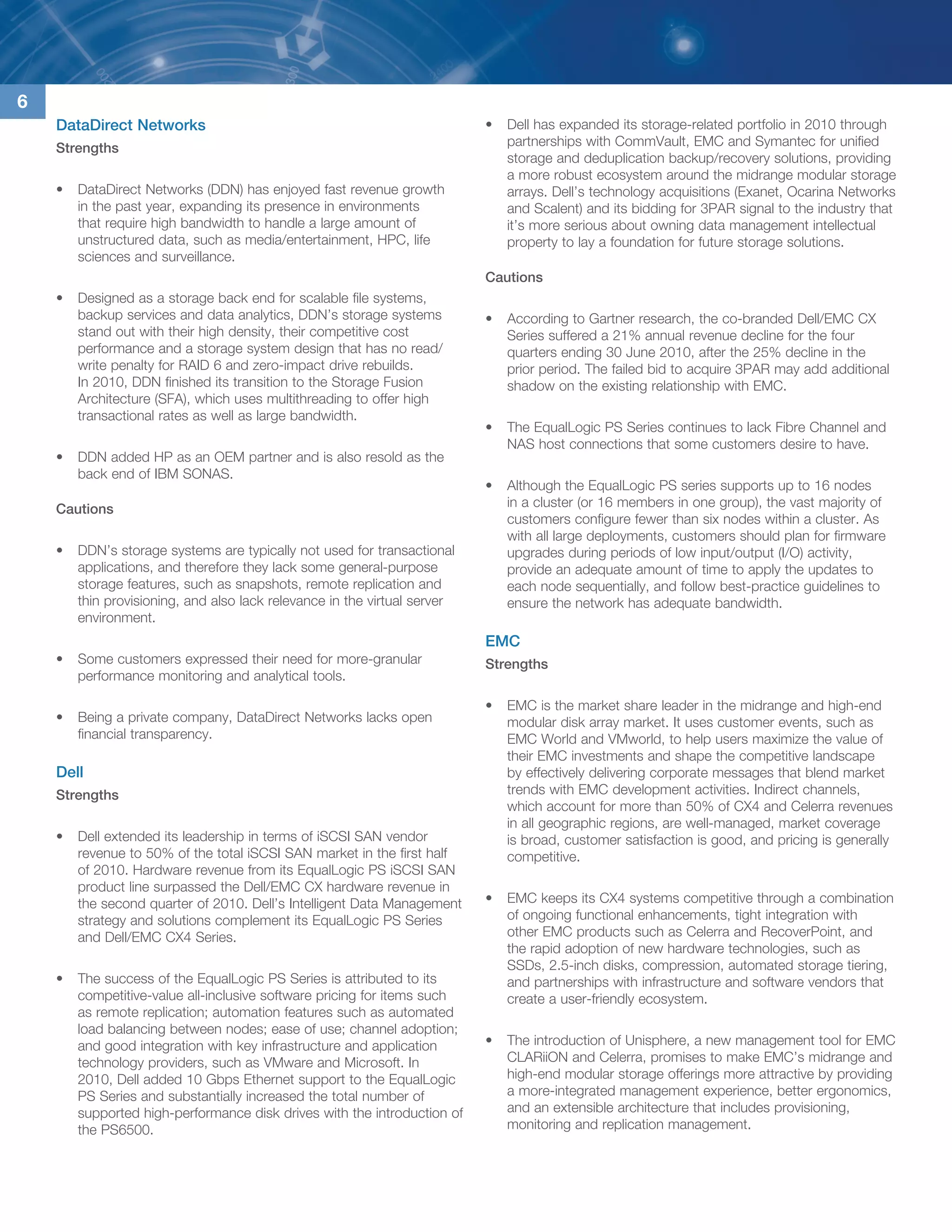 Gartner Magic Quadrant Nov 15, 2010 for Midrange and High End Modular Disk Arrays | PDF