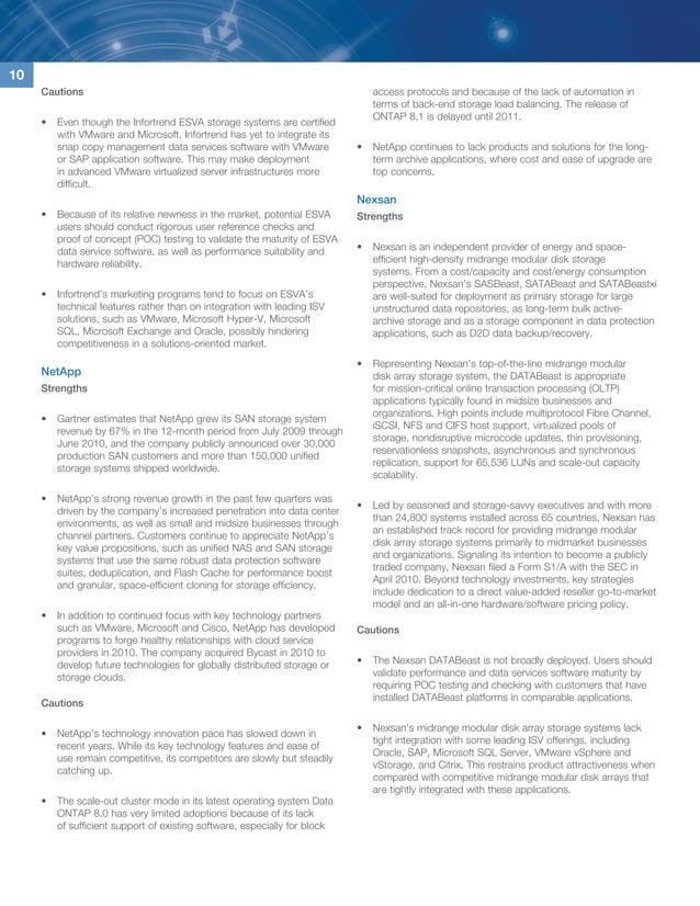 Gartner Magic Quadrant Nov 15, 2010 for Midrange and High End Modular Disk Arrays | PDF
