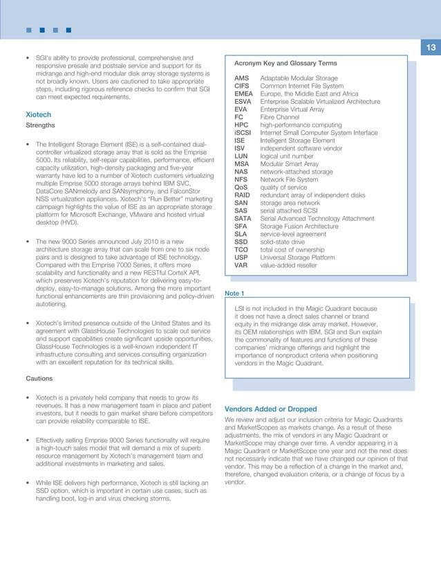 Gartner Magic Quadrant Nov 15, 2010 for Midrange and High End Modular Disk Arrays | PDF