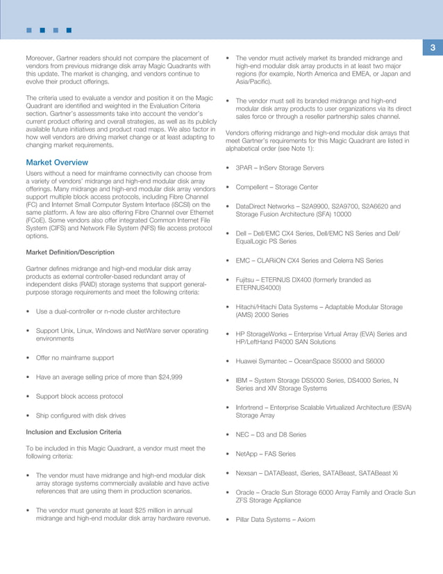Gartner Magic Quadrant Nov 15, 2010 for Midrange and High End Modular Disk Arrays | PDF