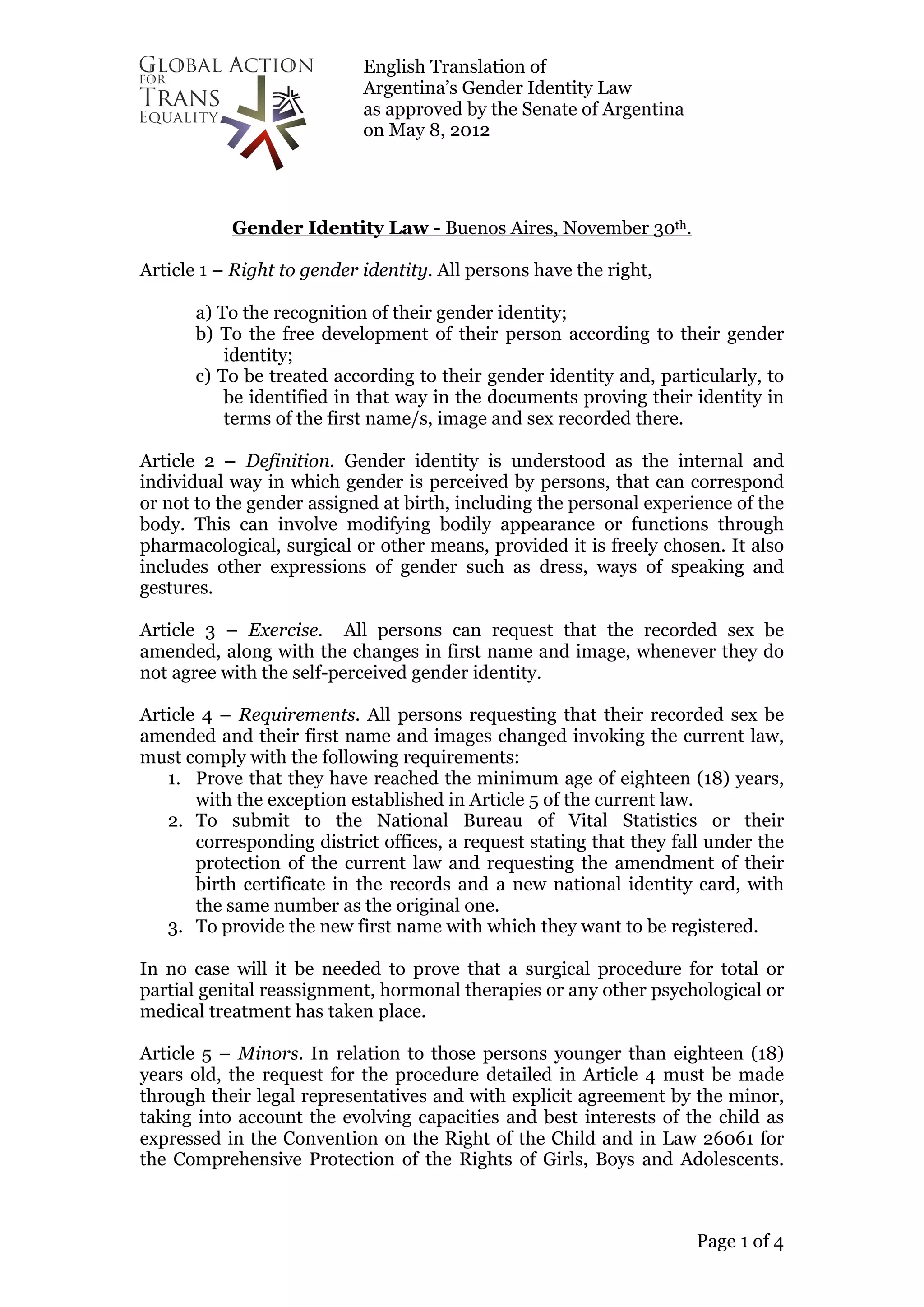 Argentina translation gender-identity-law | PDF