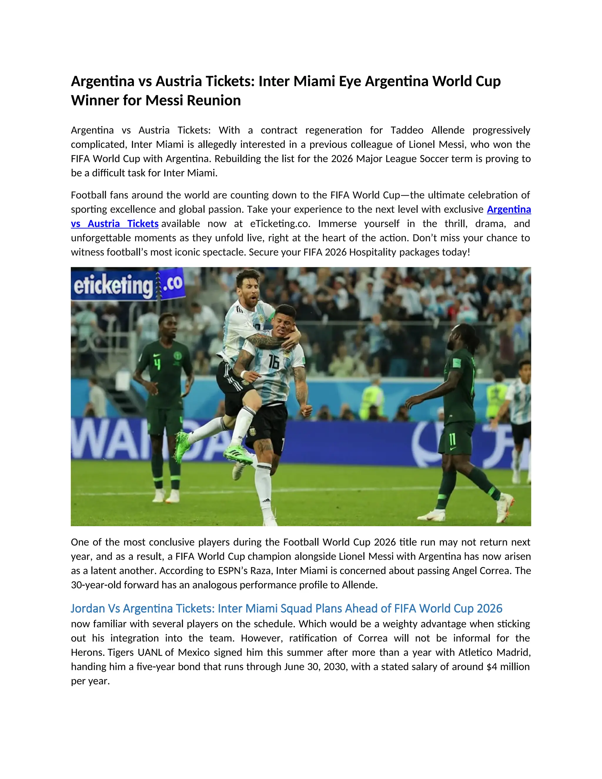 Argentina vs Austria Tickets Inter Miami Eye Argentina World Cup Winner ...