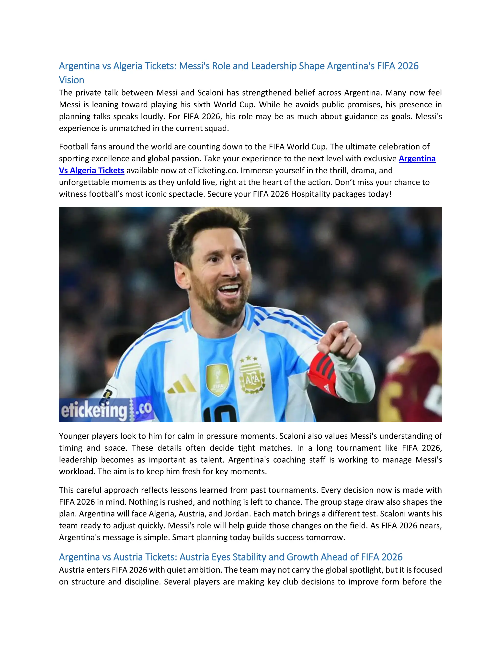 Argentina vs Austria Tickets Messi, Scaloni Begin Planning for FIFA ...