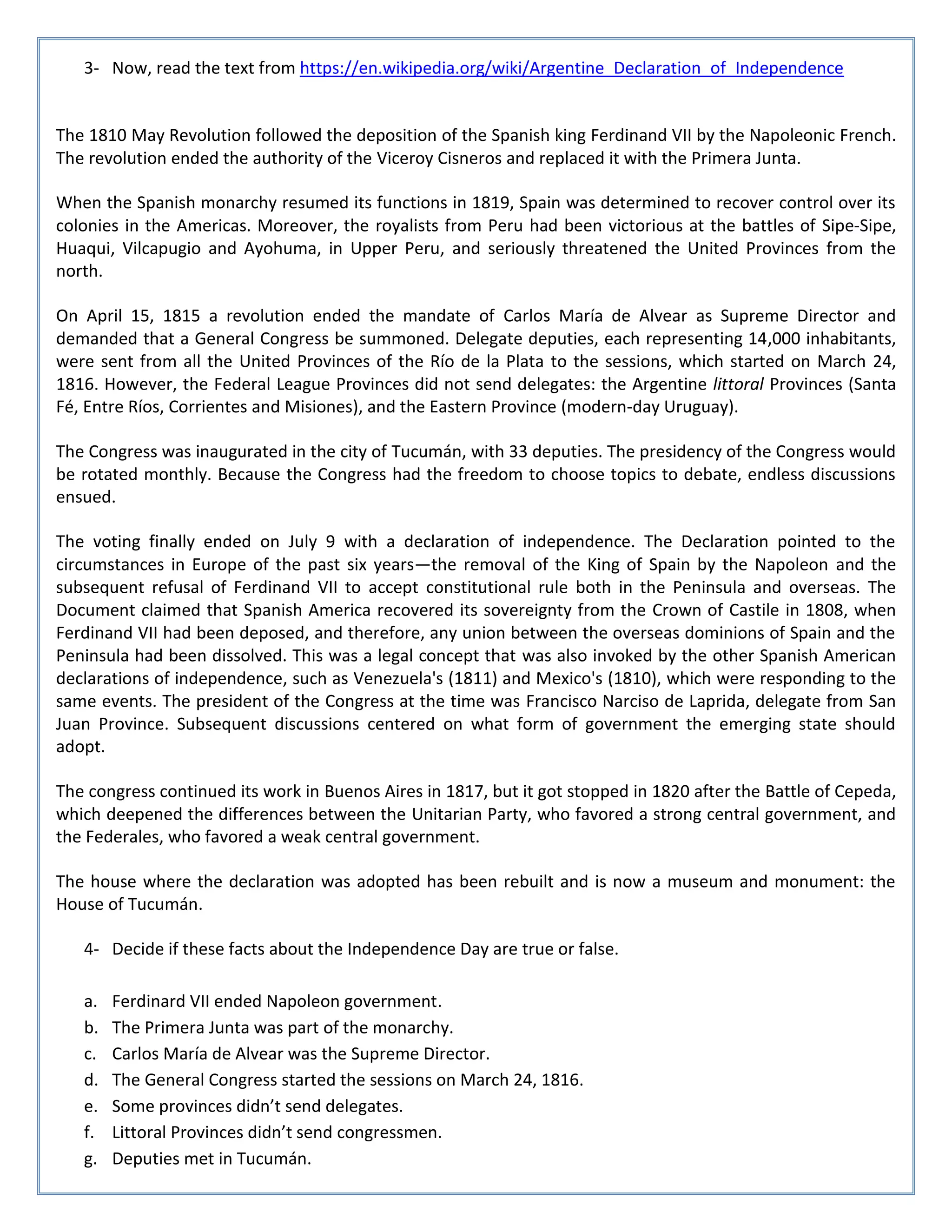 Argentine independence-day-activities- | PDF